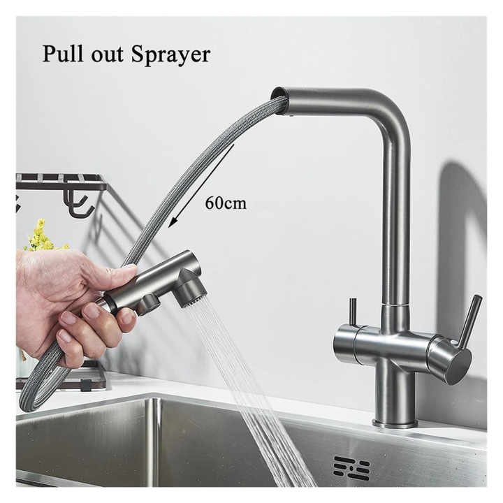Contemporary Deck Mounted Dual Spray Modes Kitchen Water Tap Full ...