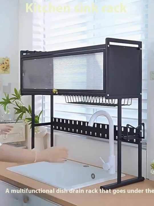 Kitchen Black Drying Rack Multifunctional Anti Rust Simple Over Sink ...
