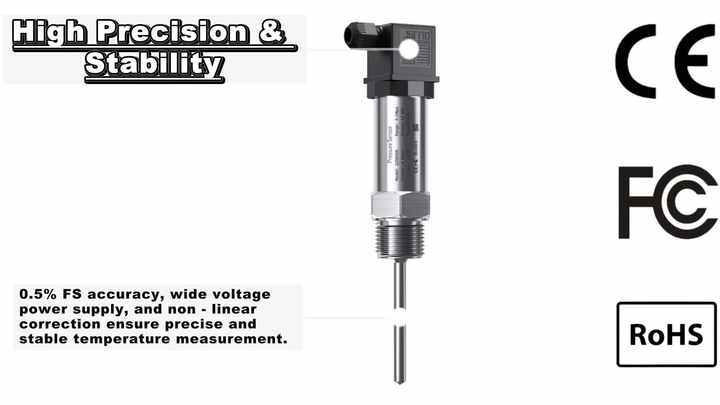 Qidian Plug-in PT100 Temperature Sensor with 0-10V & 0-5V Output