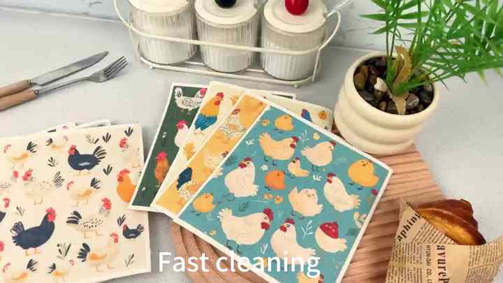 Printed Design Wood Pulp Cotton Dish Cloth Absorbent Oil Removal ...