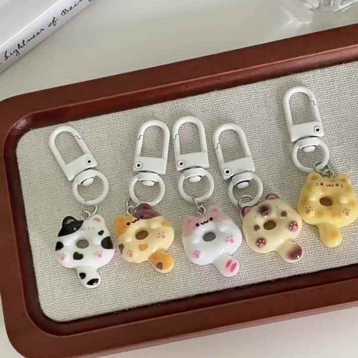Cute Cat Doughnut Key Chain Fun Cartoon Food Toy Bag Pendant Couple ...