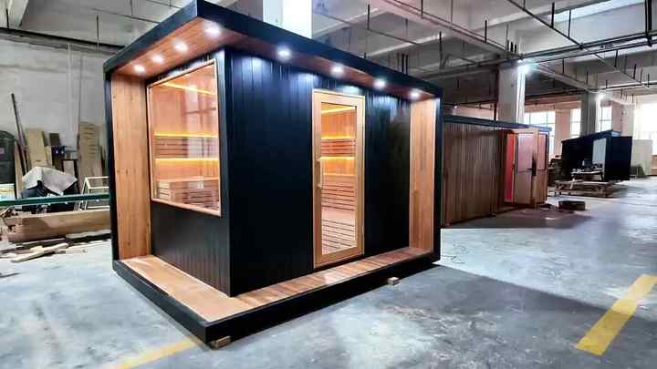 Red Cedar Barrel Sauna with Front Porch 2-Piece Spliced Structure ...