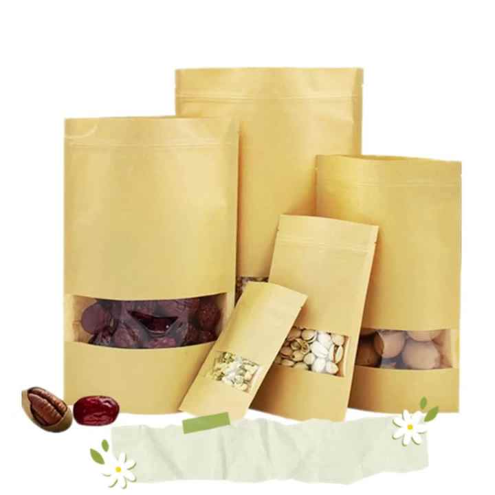 Resealable Self Standing Zip Lock Kraft Paper Pouches Bag with Flat ...
