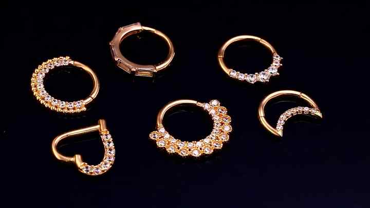 Piercing Stories 14K Solid Gold Paved Double Lined Hinged Segment Rings ...