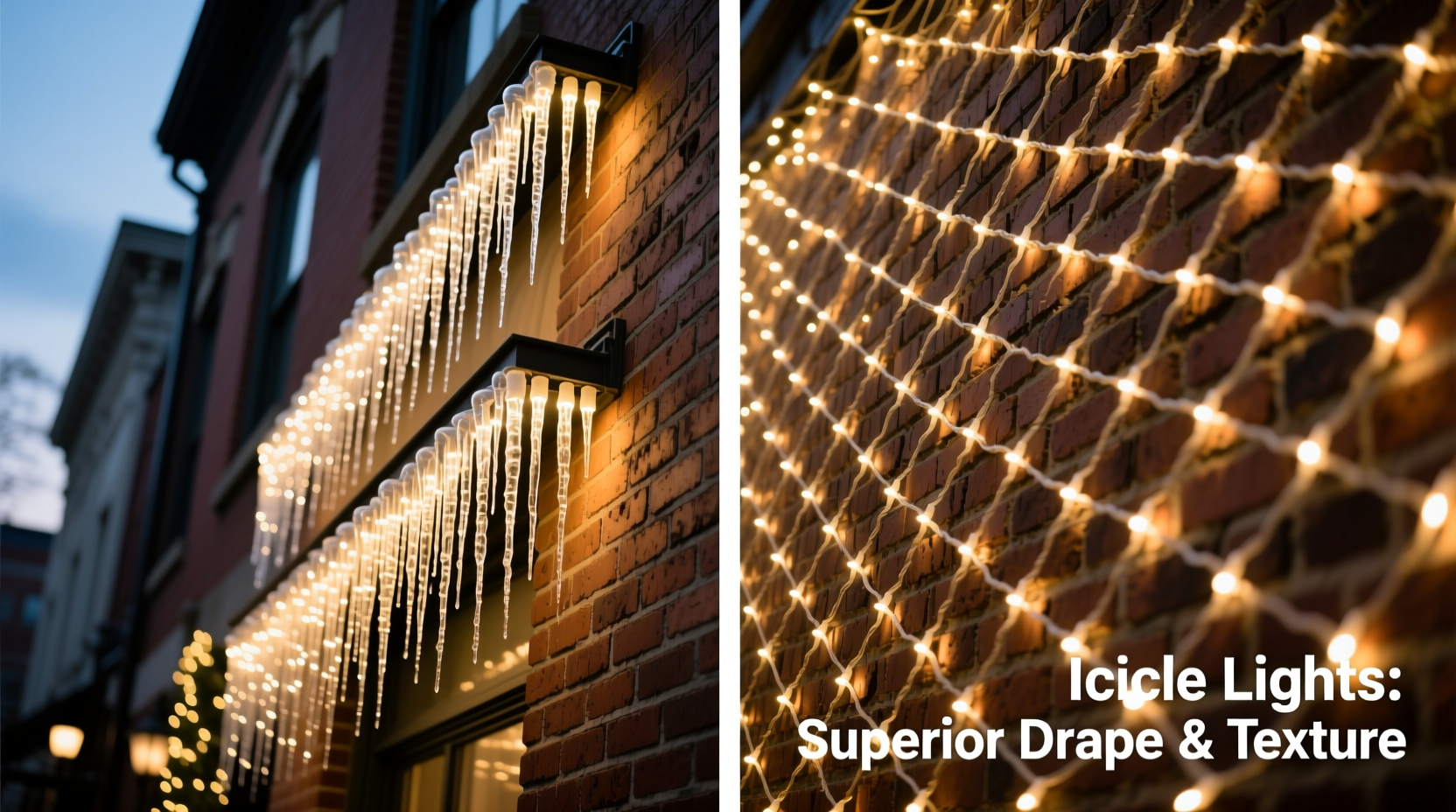 LED Icicle Lights Vs Net Lights Which Actually Drapes Better On Brick ...