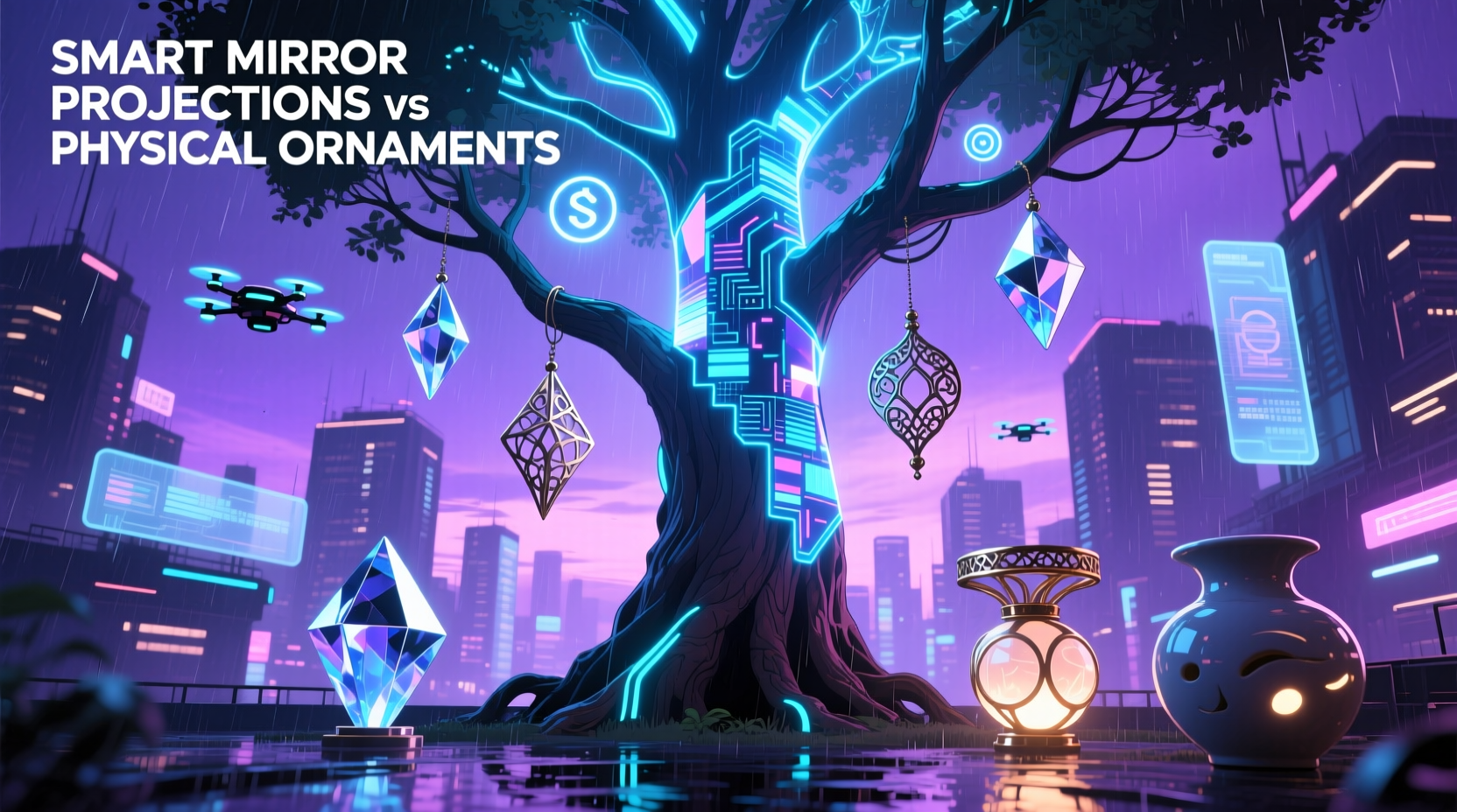 Smart Mirror Projections Vs Physical Ornaments For Futuristic Trees