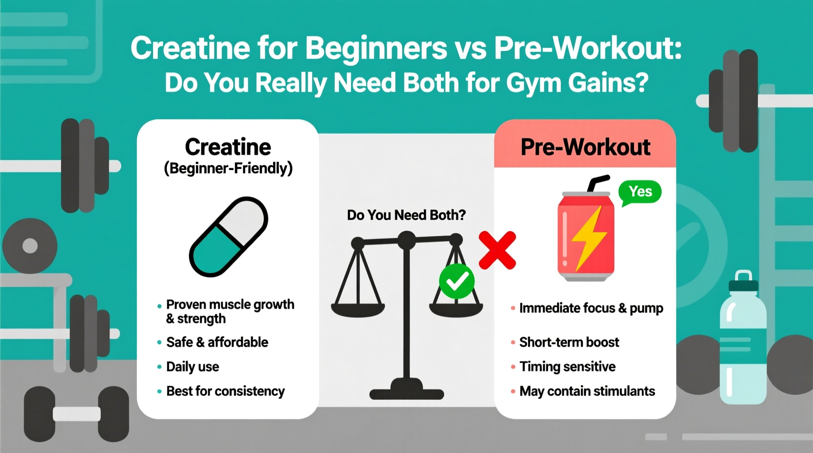 Creatine For Beginners Vs Pre Workout Do You Really Need Both For Gym Gains