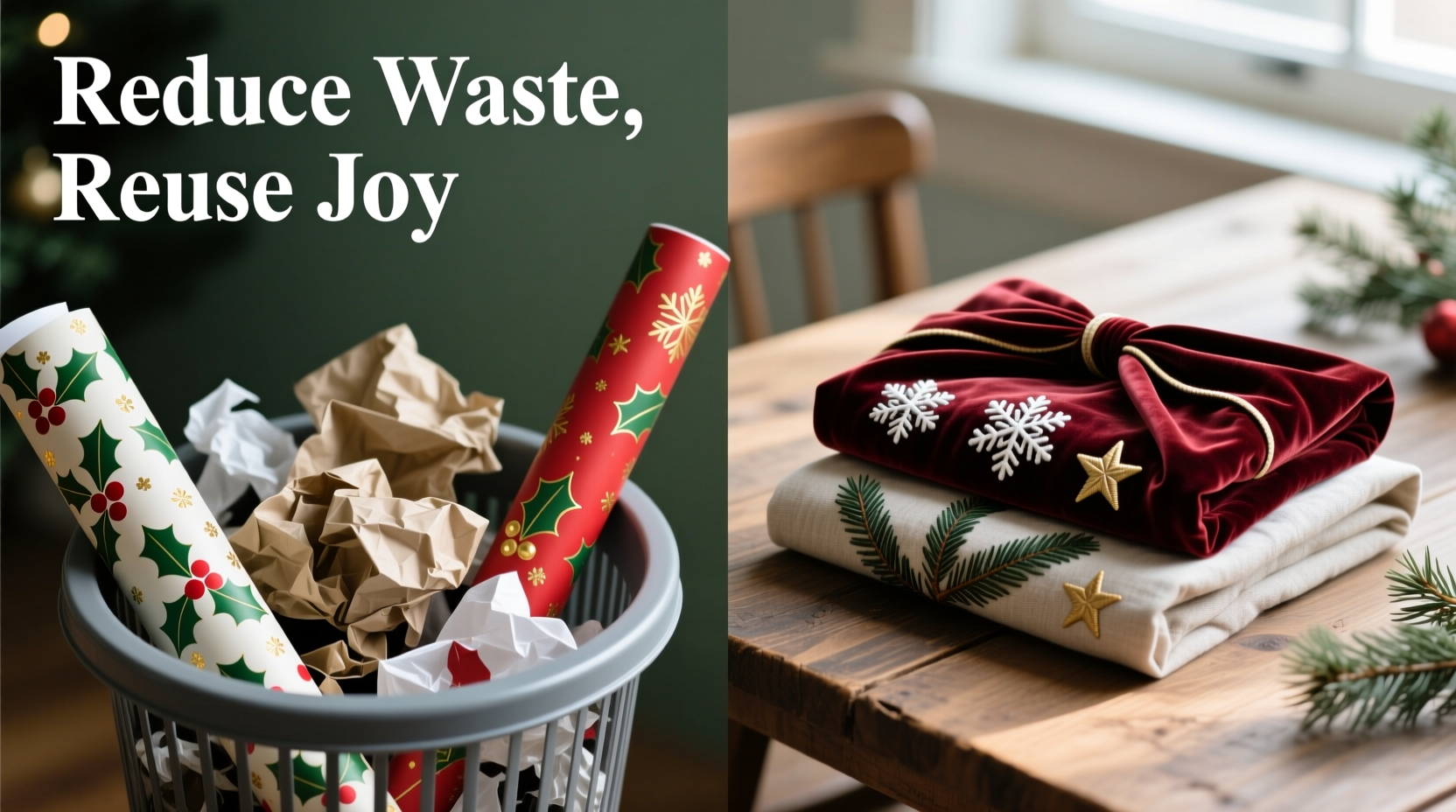 Christmas Gift Wrapping Paper Vs Reusable Fabric Wraps Which Reduces ...