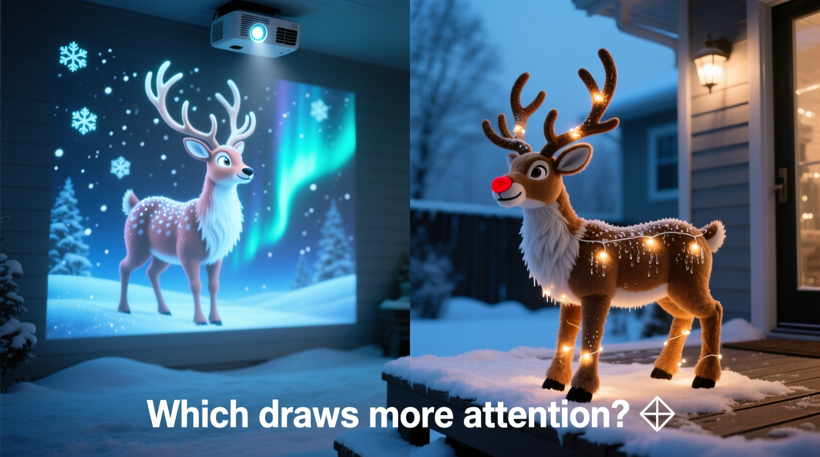 Indoor Projector Lights Vs Physical Reindeer Lawn Decor Which Draws ...
