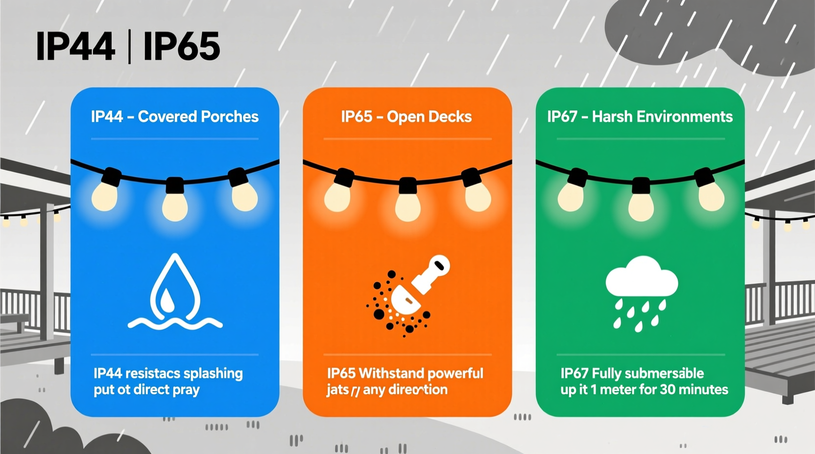 Christmas Light Waterproof Rating Guide Ip44 Vs Ip65 Vs Ip67 For Covered Porches Vs Open Decks
