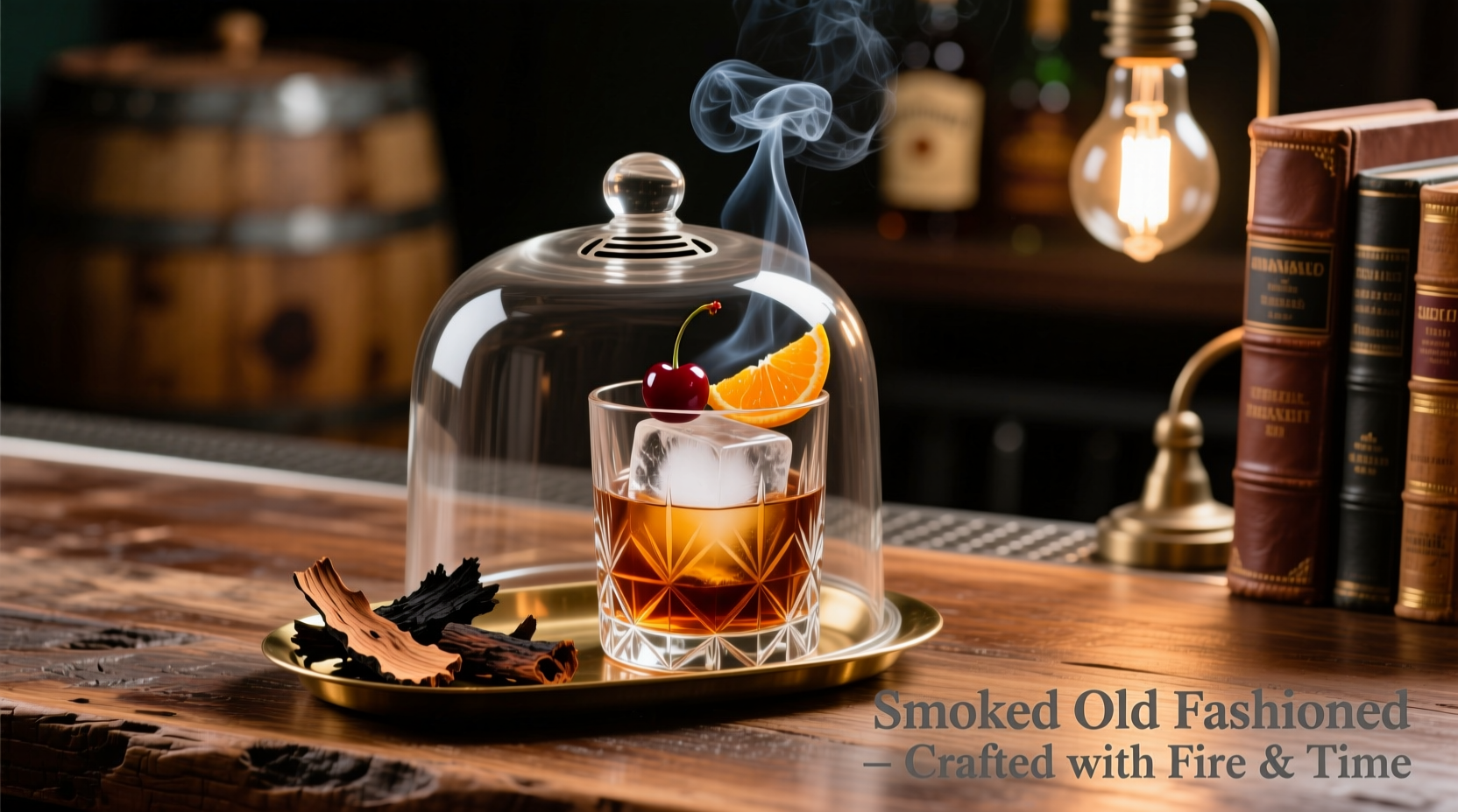 Smoked Old Fashioned Presentation Ideas Using Cloche And Wood Chips
