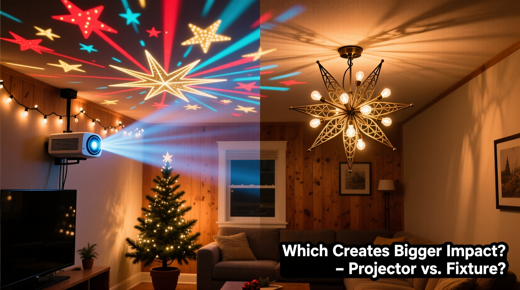 Christmas Light Projector Vs Physical Starburst Ceiling Fixture Which ...