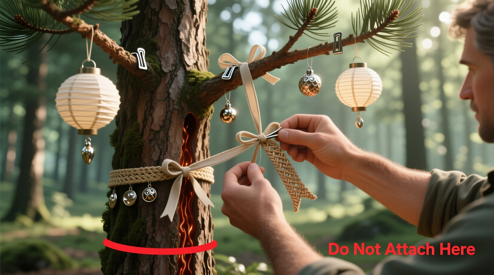 How To Attach Lightweight Ornaments To A Real Pine Tree Without Damaging Bark Or Sap Flow