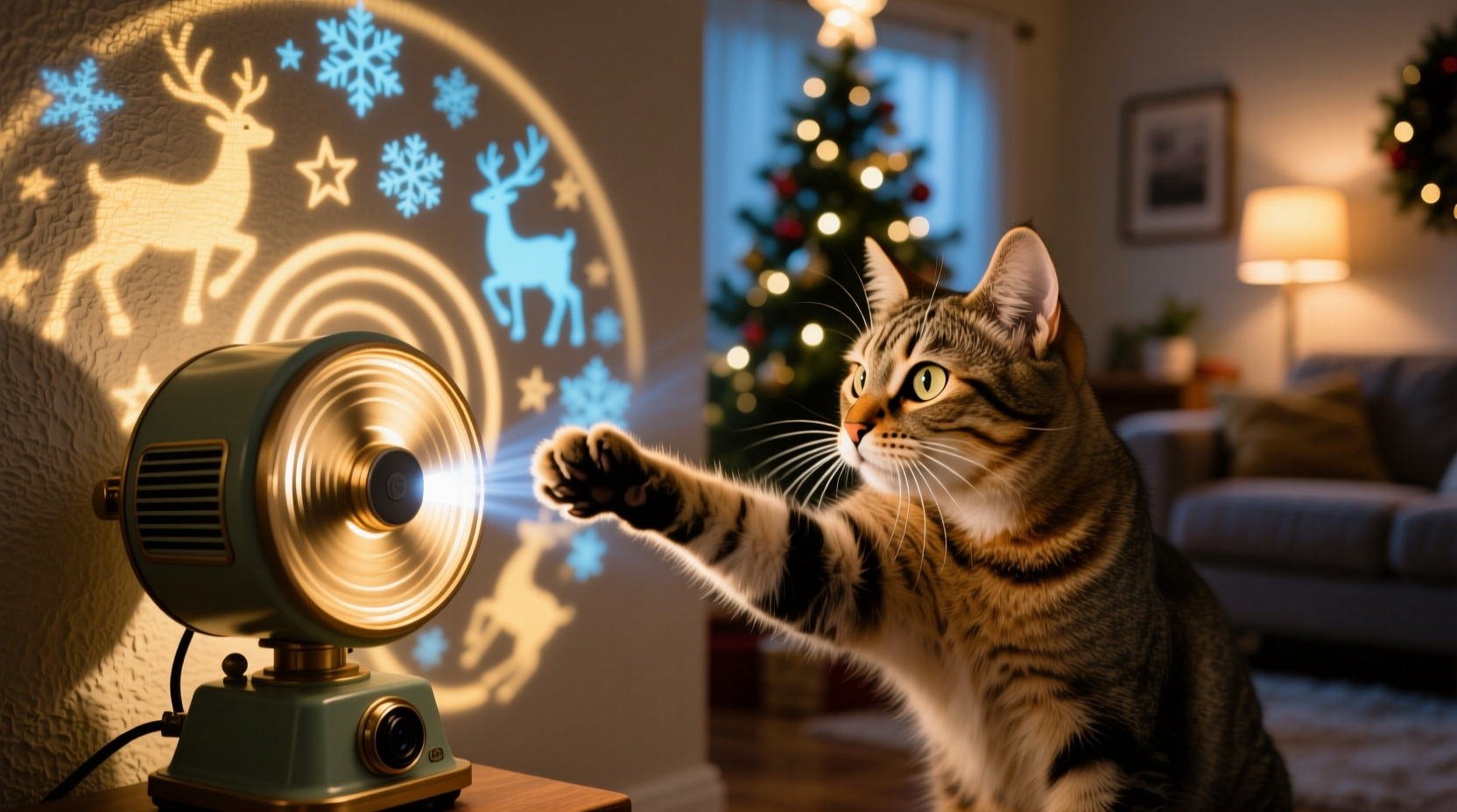 Why Do Cats Bat At Moving Shadows From Spinning Christmas Projectors