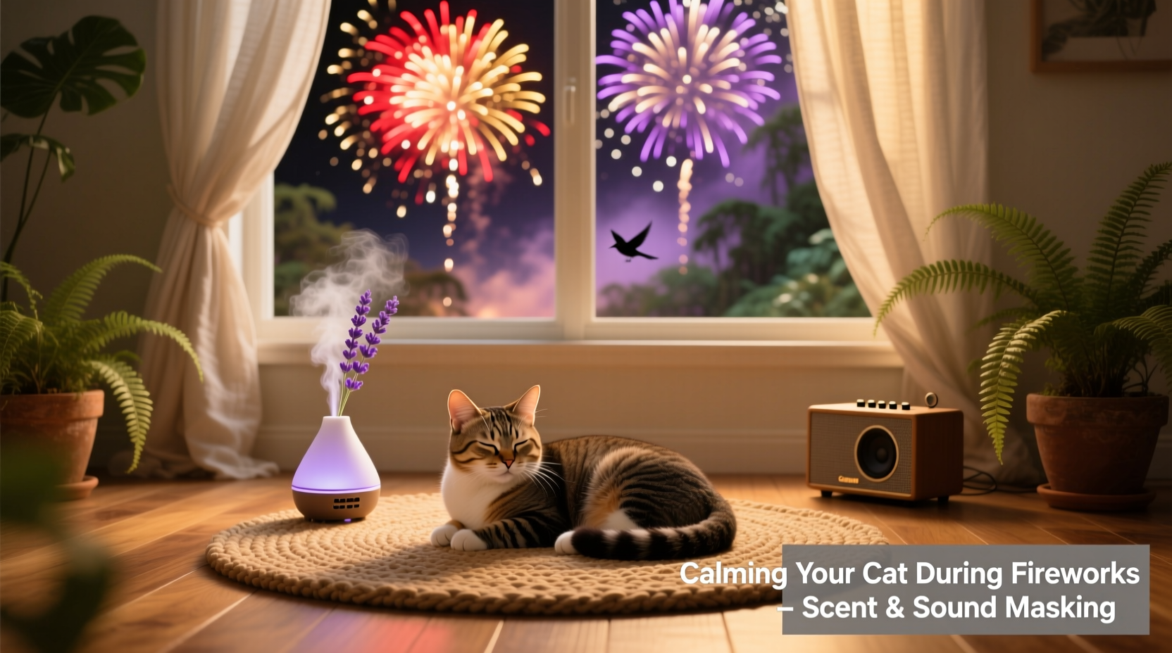 How To Calm An Anxious Cat During Fireworks Using Scent And Sound Masking