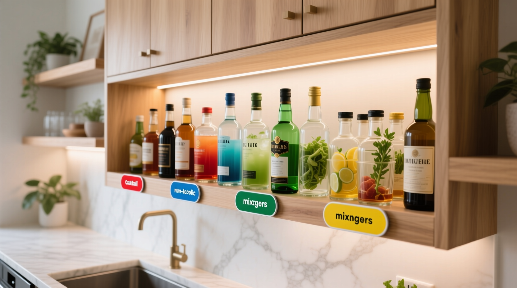 How To Organize A Home Bar Using Color-coded Magnetic Labels For Quick ...