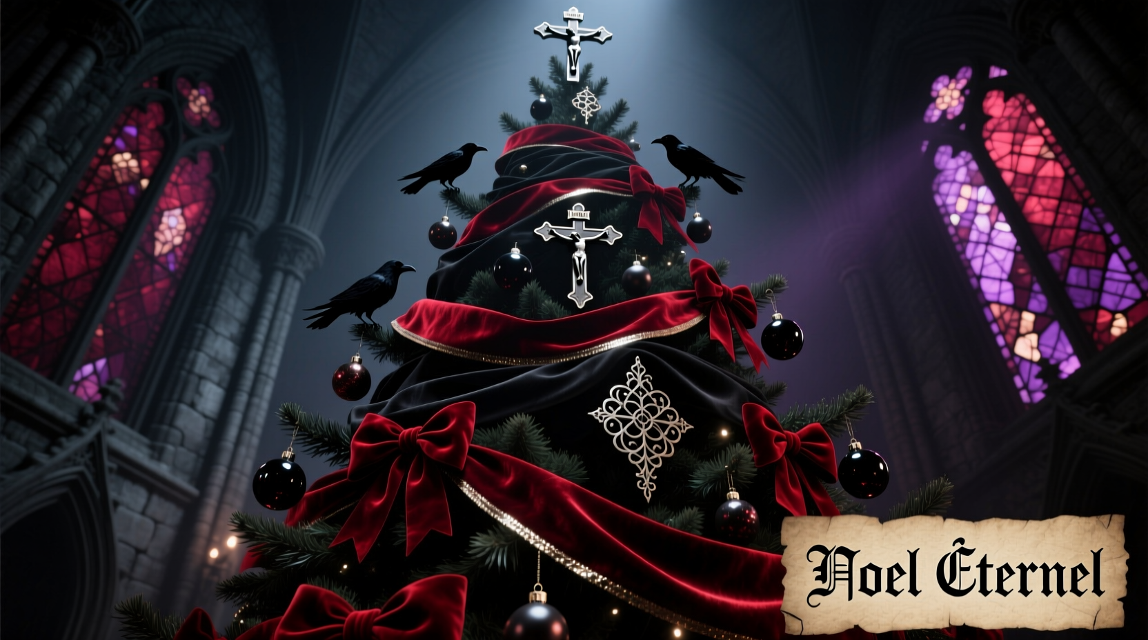 How To Style A Gothic Christmas Tree With Dark Red And Black Velvet Ribbons