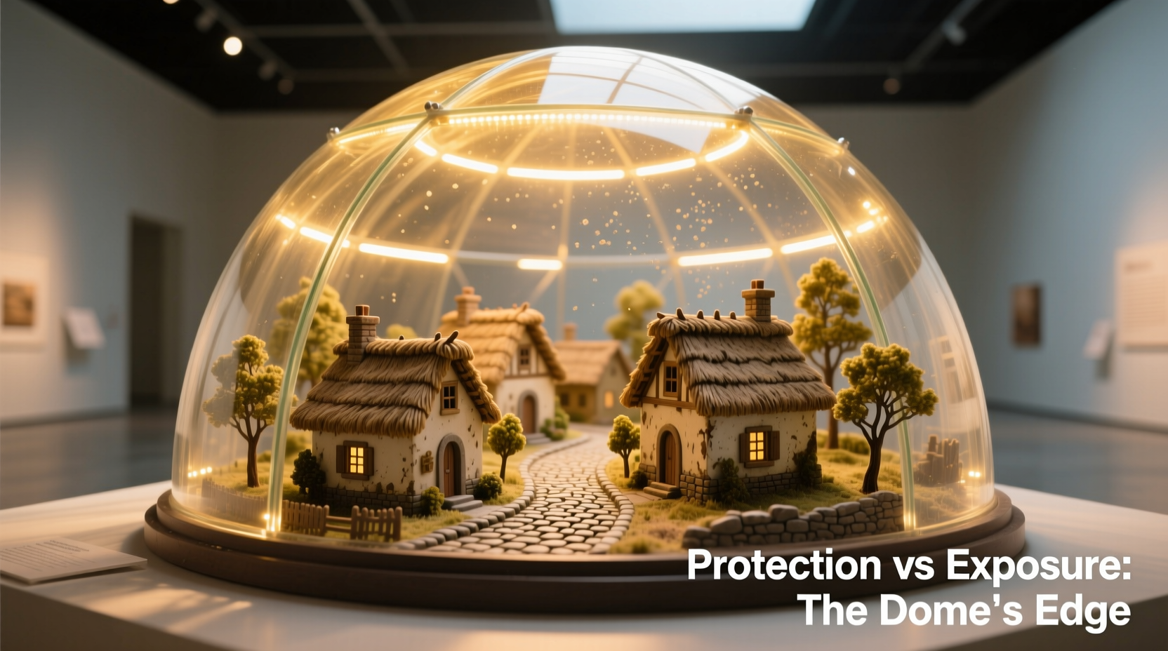Miniature Village Under Lighted Dome Vs Open Display Which Protects Better