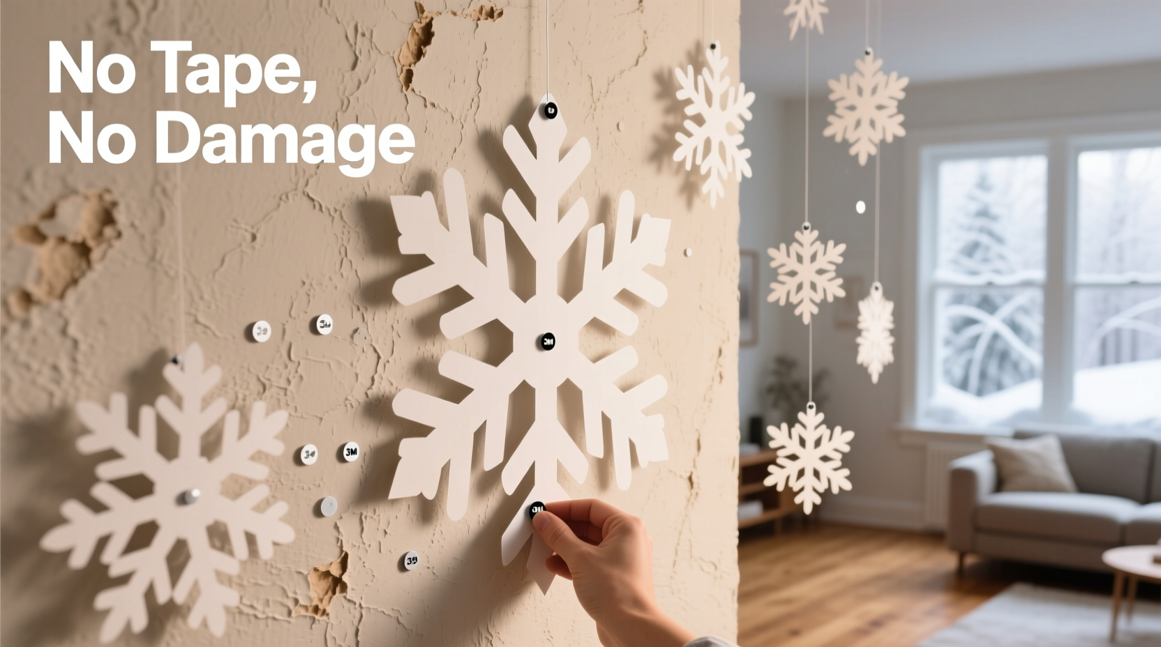How To Hang Oversized Paper Snowflakes Without Tape Residue On Textured ...