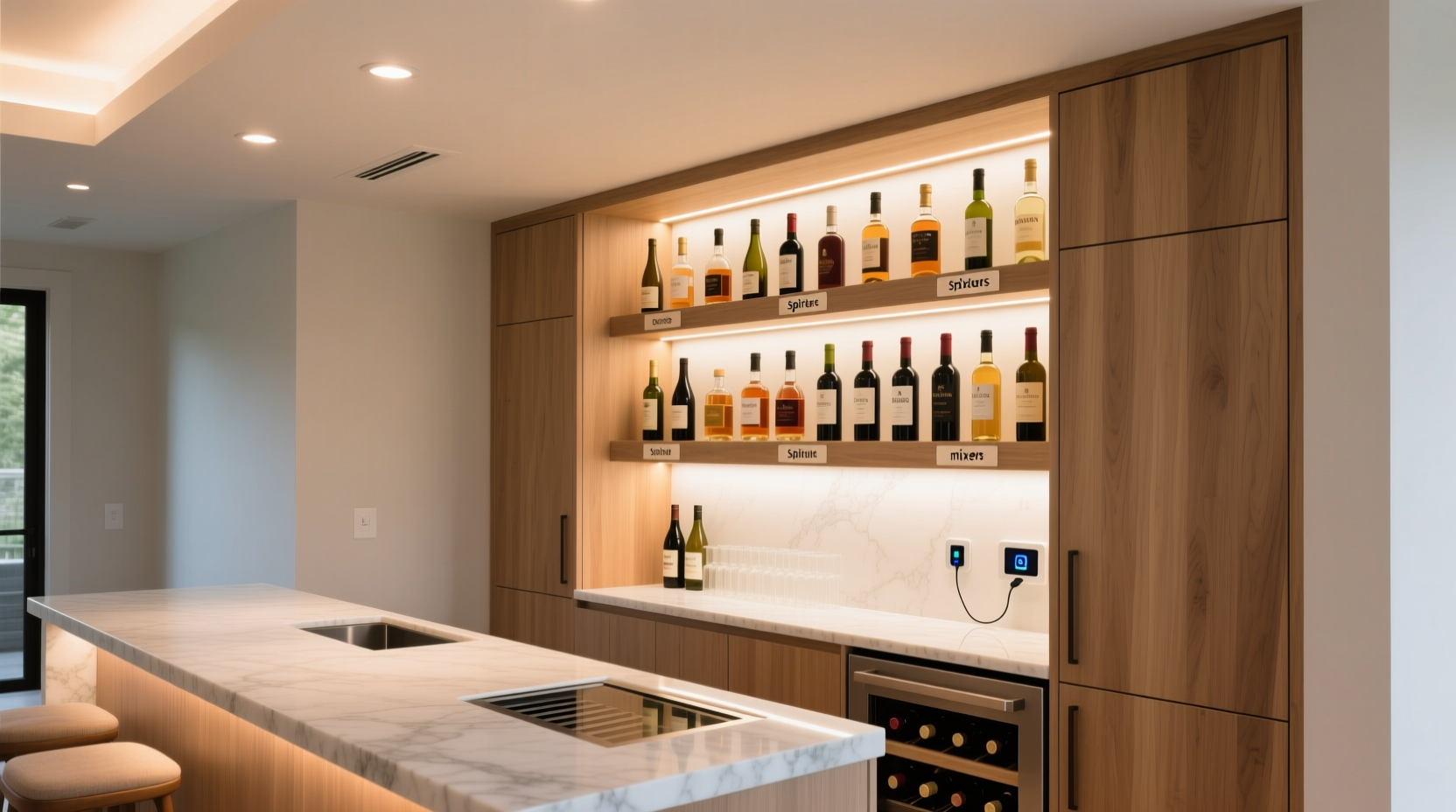 How To Organize A Small Home Bar With Smart Lighting And Labels