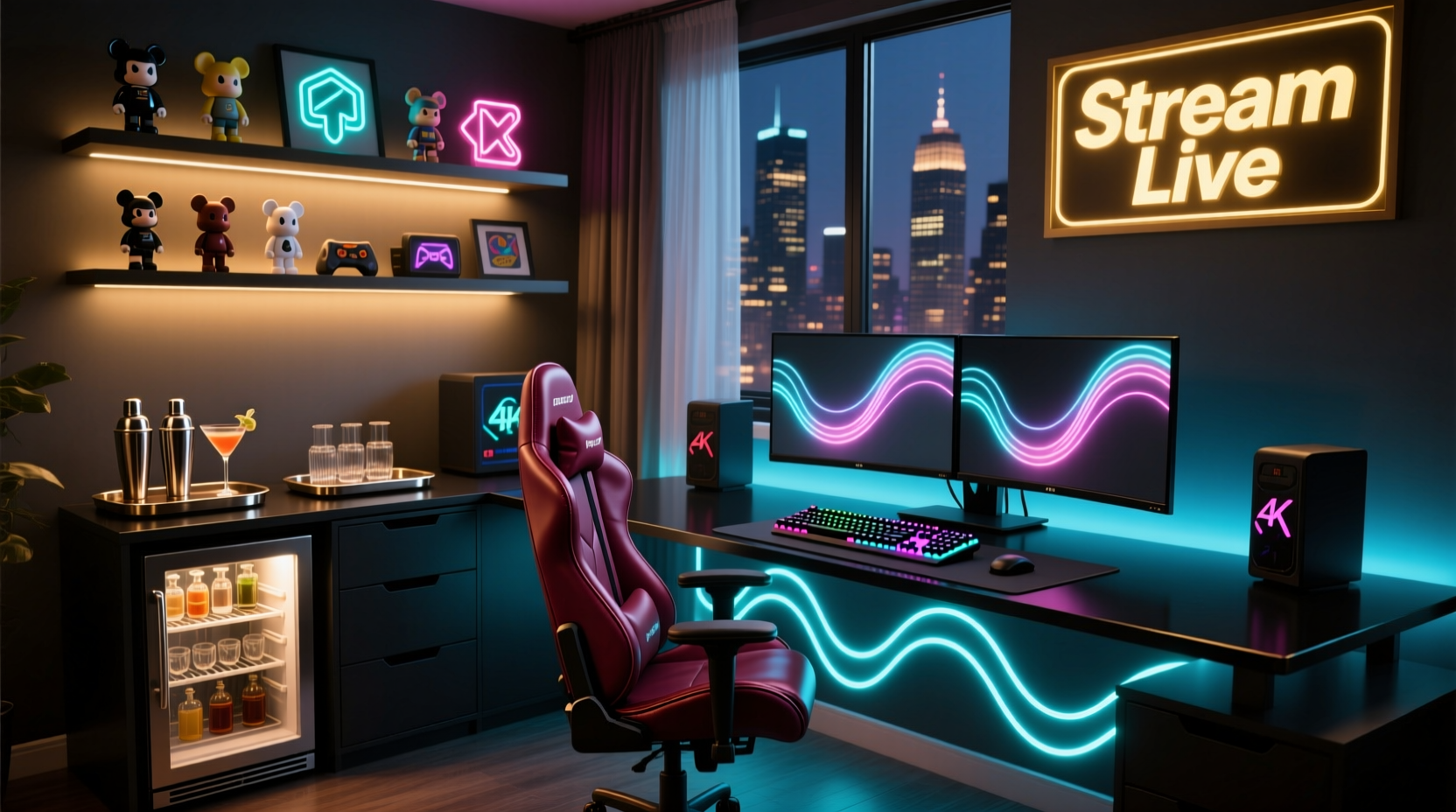 How To Design A Gaming Setup With Built-in Mini Bar For Adult Streamers