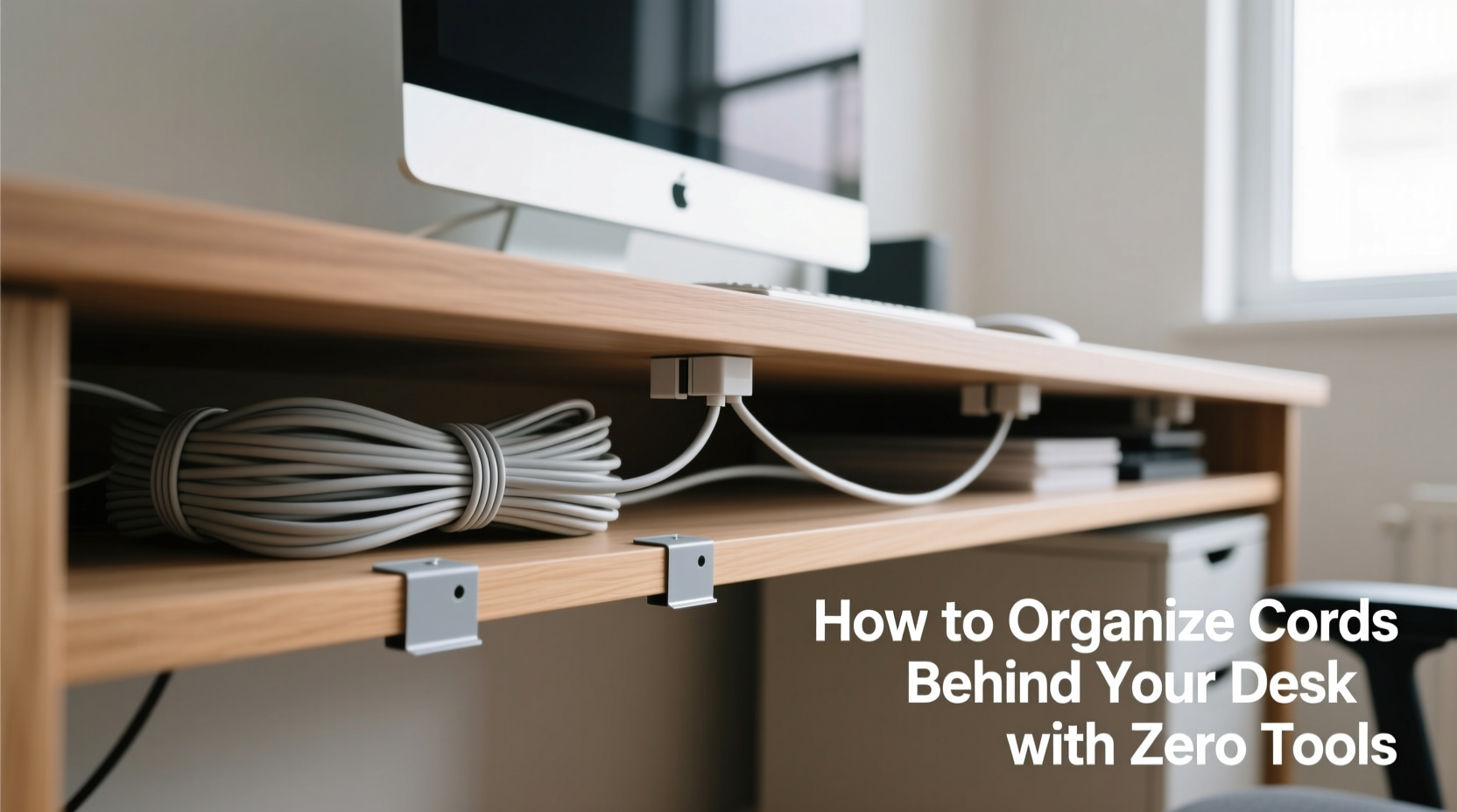 How To Organize Cords Behind Your Desk With Zero Tools