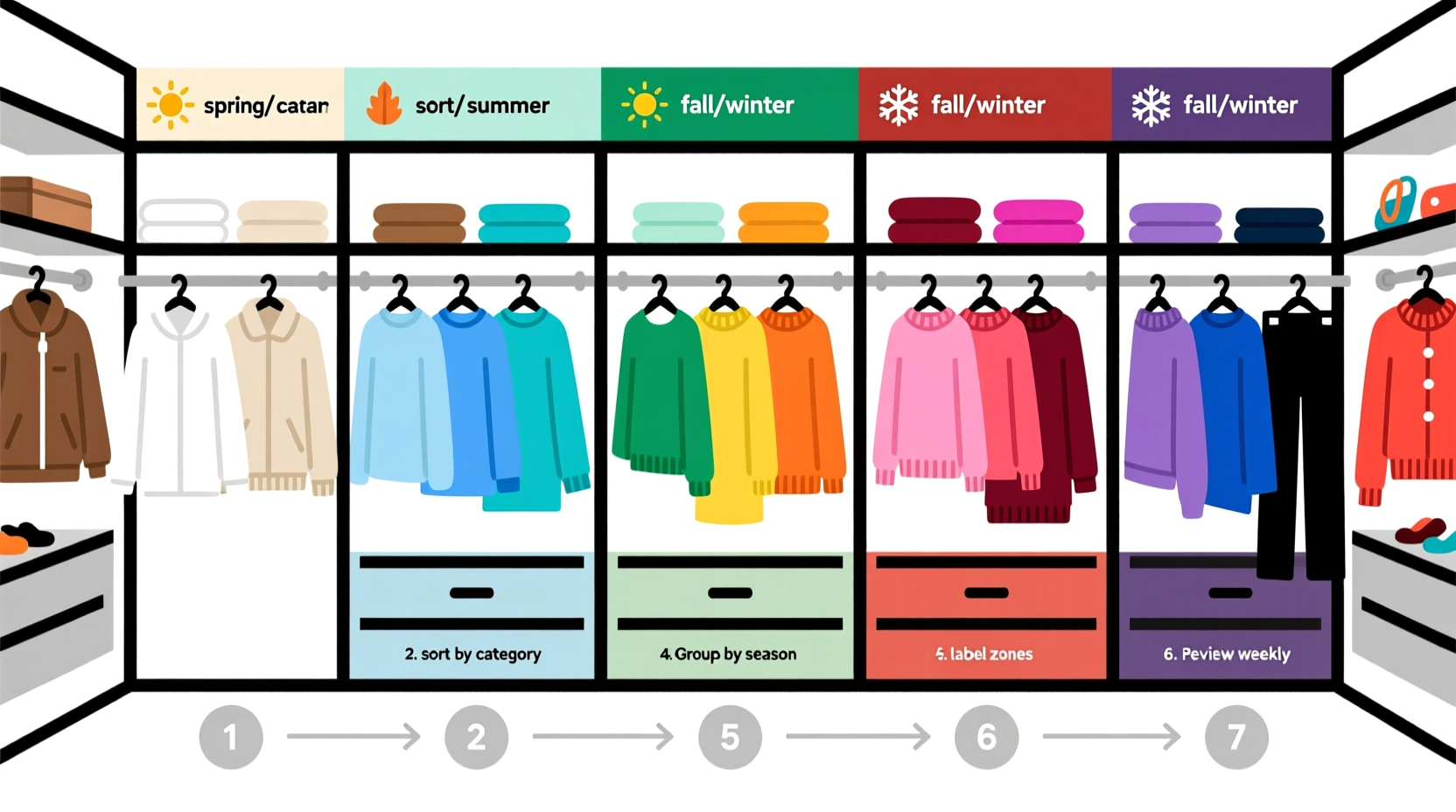 Step By Step Guide To Organizing A Closet By Color And Season Efficiently