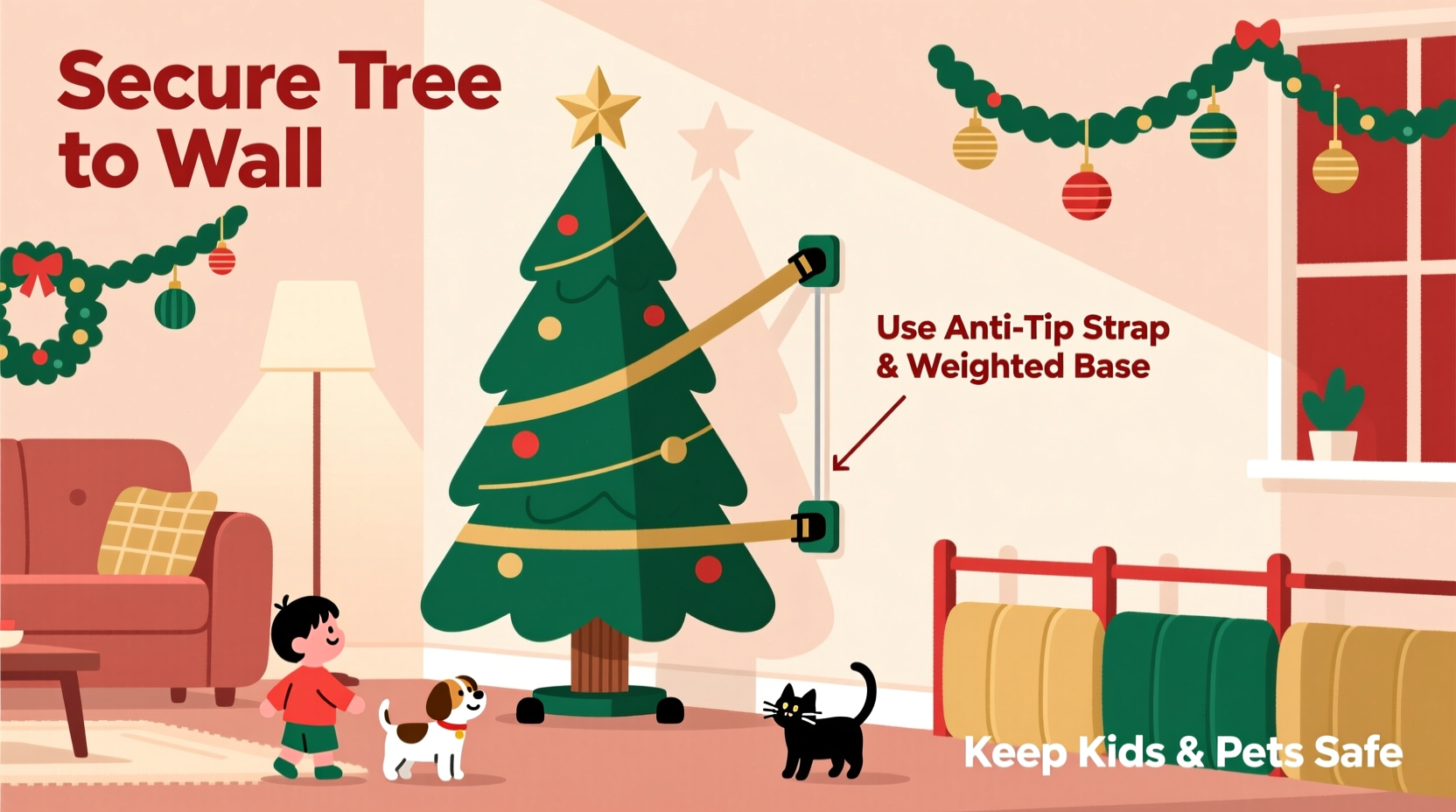 How To Secure Christmas Tree To Wall For Safety With Playful Toddlers ...