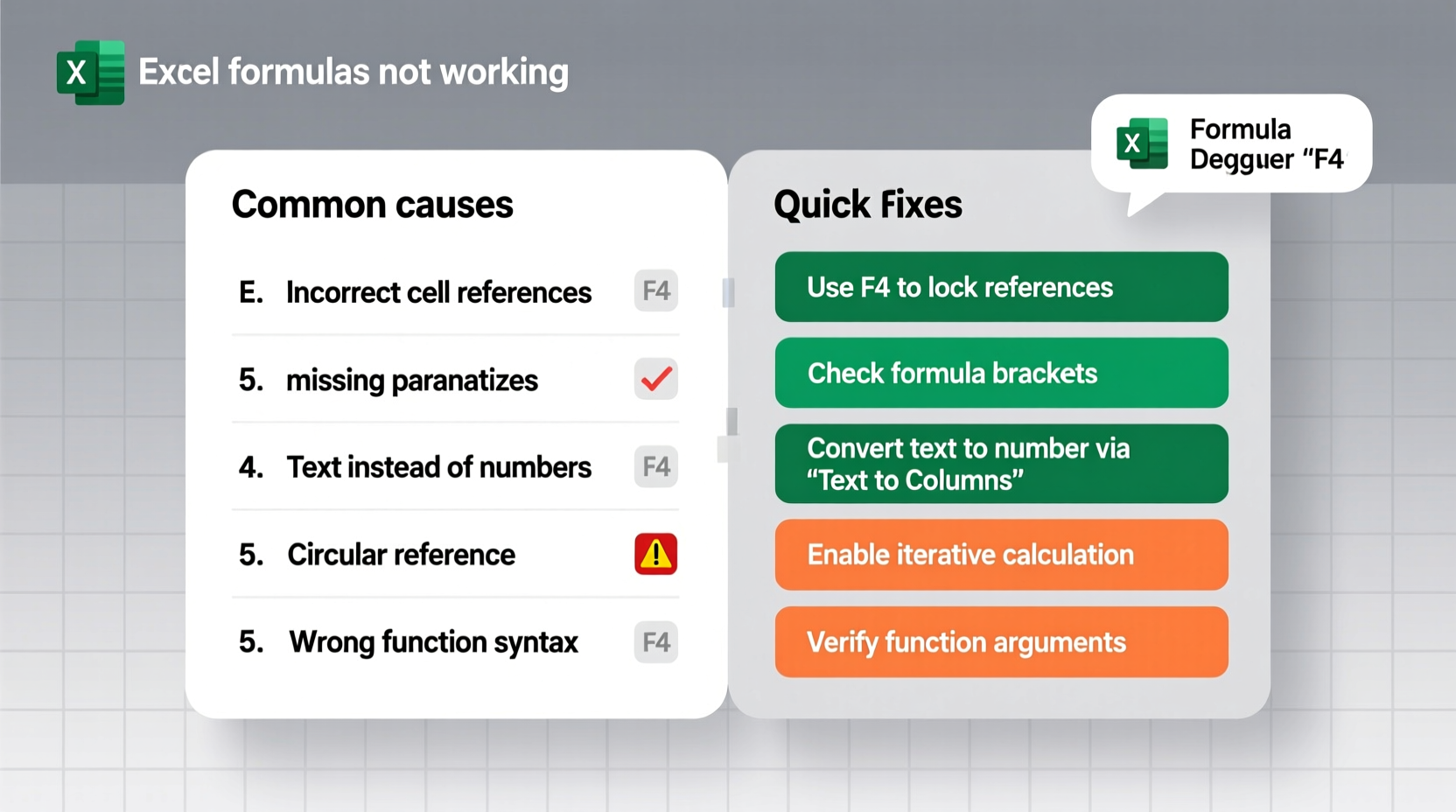 Excel Formulas Not Working Common Causes Quick Fixes