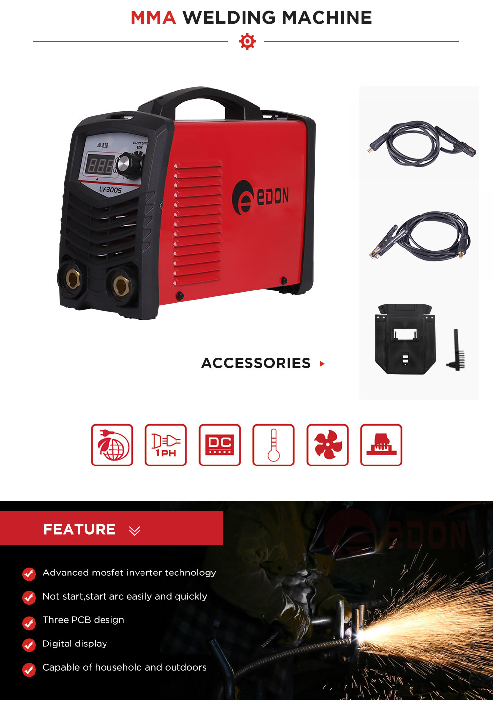Máy Hàn Biến Tần Mma Mini Edon Lv-300s 220v 160a - Buy Edon Inverter W ...