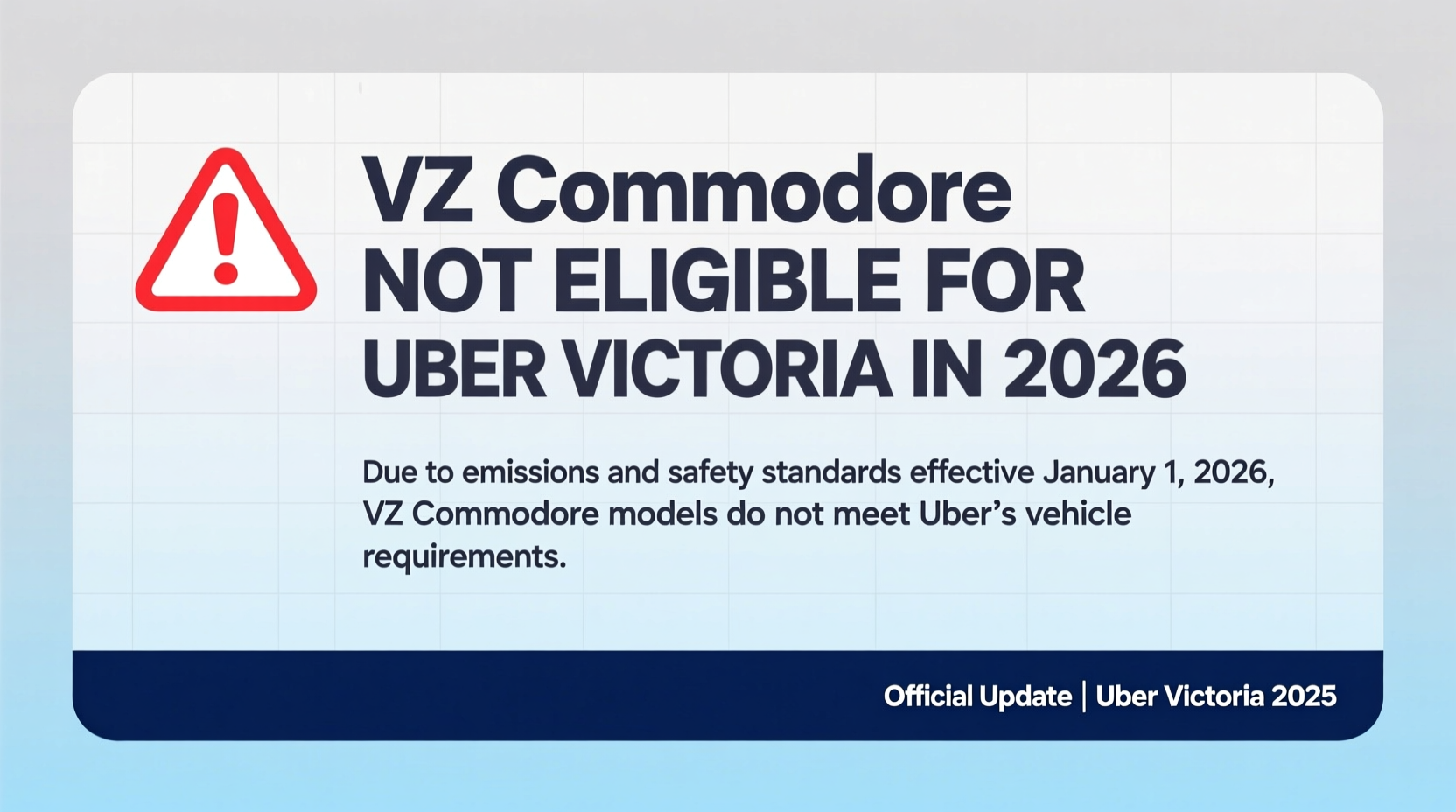 VZ Commodore Not Eligible for Uber Victoria in 2026