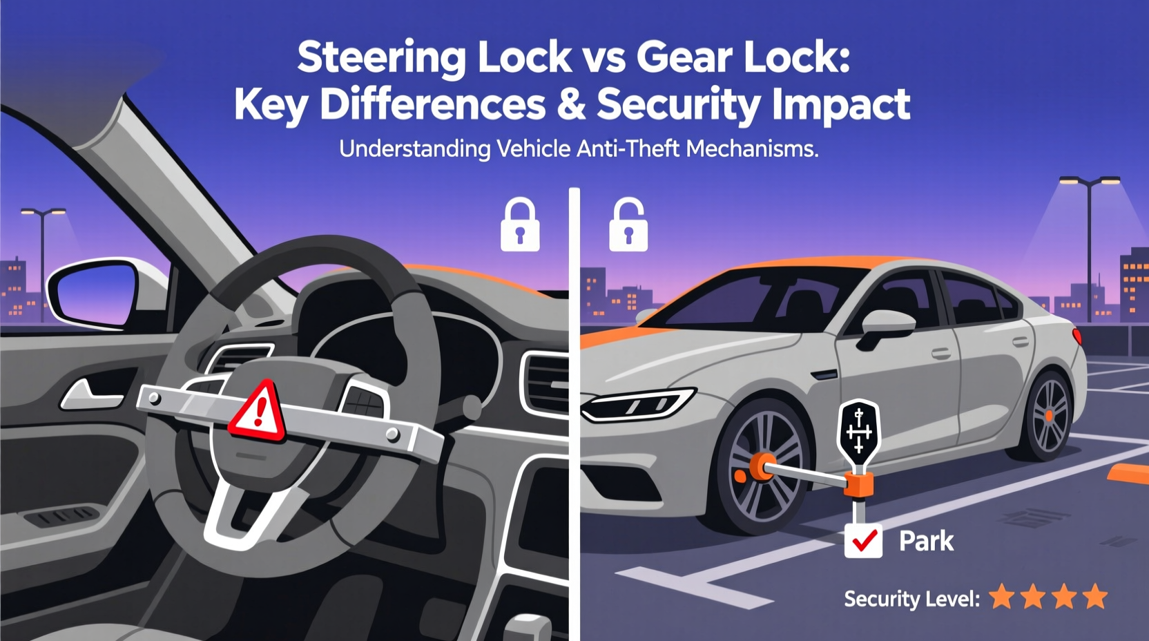 Steering Lock vs Gear Lock: Key Differences & Security Impact