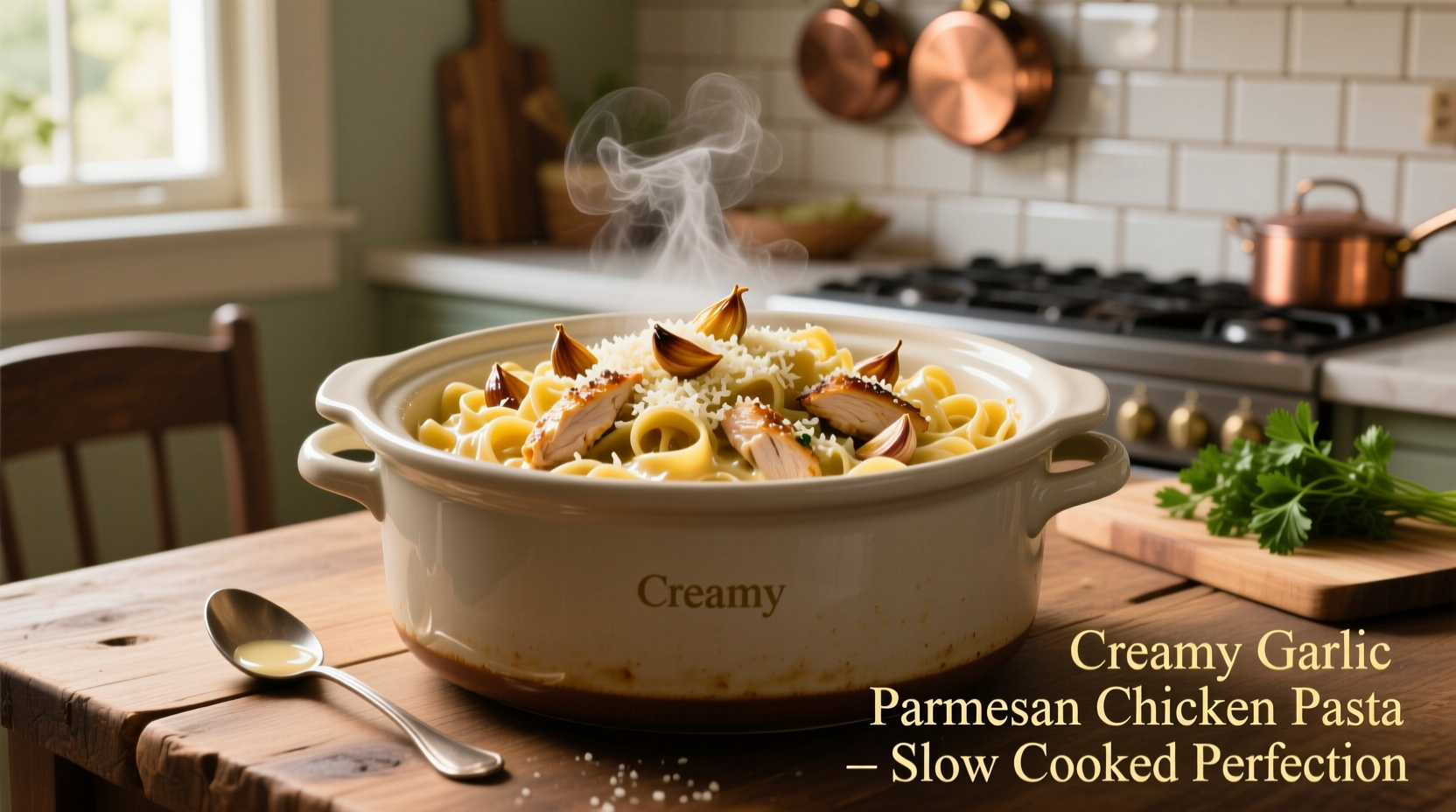 Crockpot Garlic Parmesan Chicken Pasta Recipe