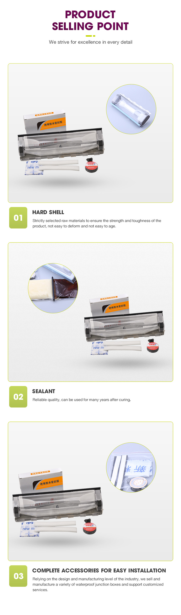 WZUMER Resin Casting Low Voltage Waterproof Cable Gland Junction Box ...