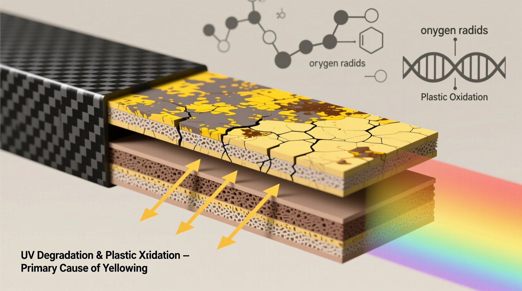 Cherokee Carbon Yellowing Cause: UV Degradation & Plastic Oxidation