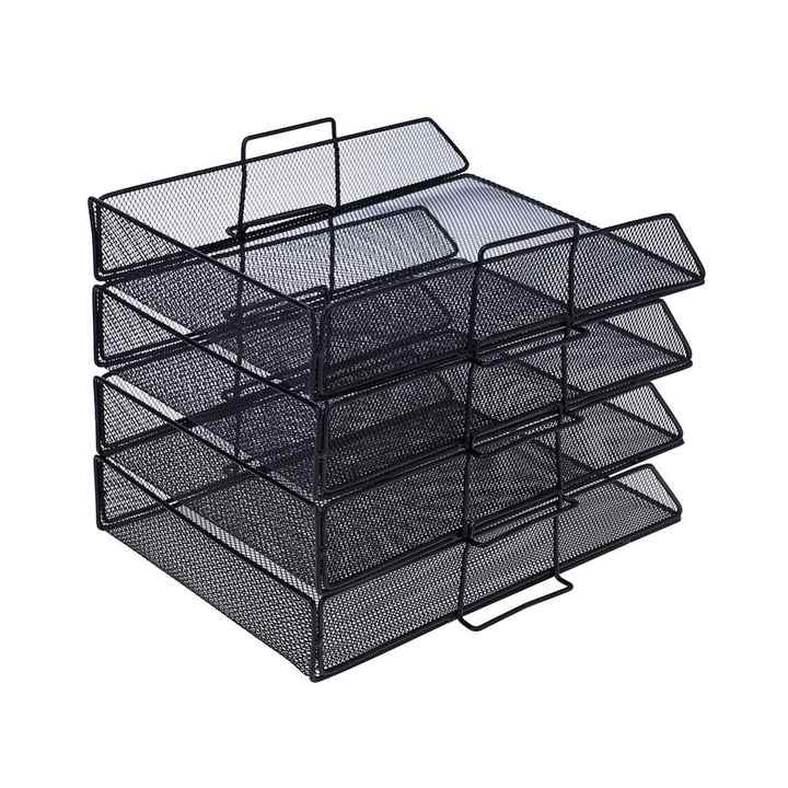 Metal Mesh 4 Tier Stackable Desk Organizer Trays - OEM/ODM Available