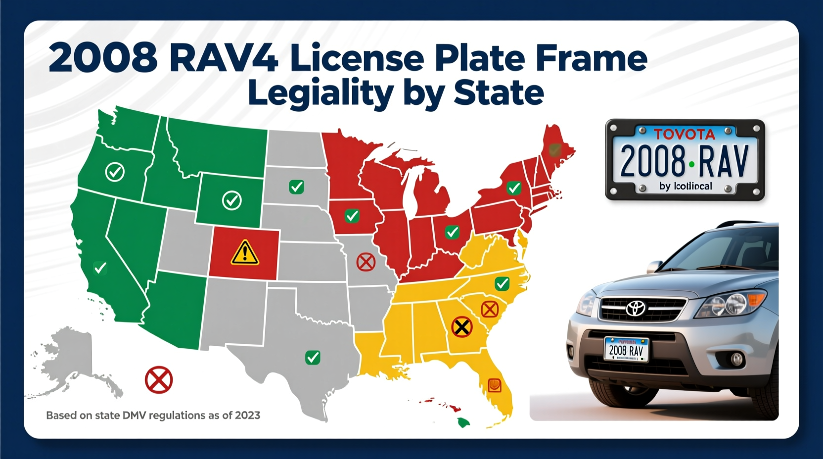 2008 RAV4 License Plate Frame Legality by State