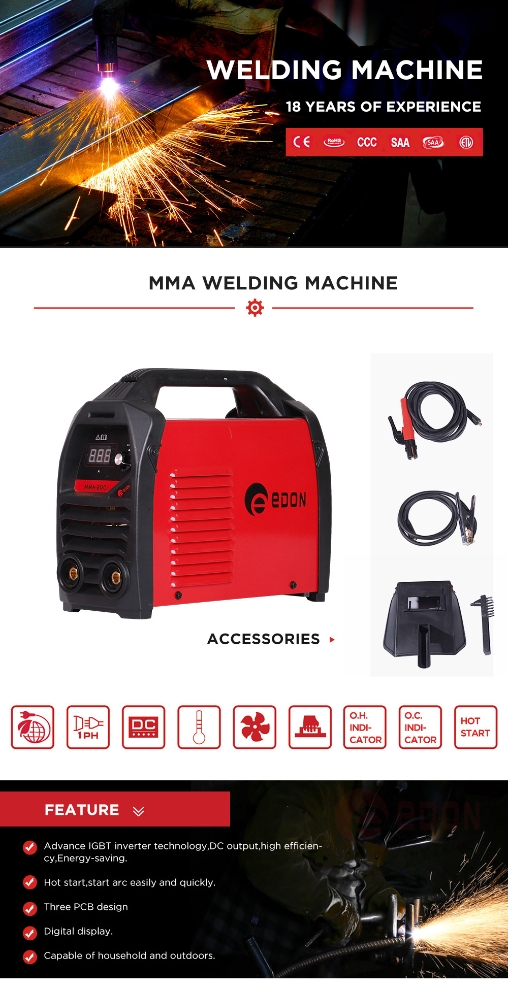 Máy Hàn Mini Mma Edon Mma-300 220v 180a Cho Matel - Buy Mma Mini Weldi ...