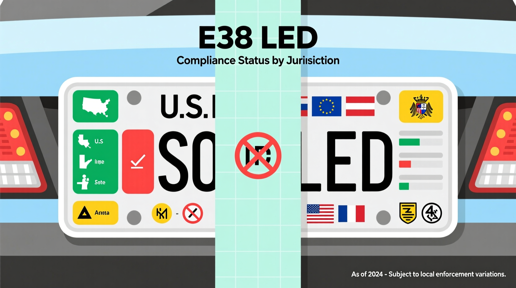 E38 LED License Plate Lights: Legal Status by U.S. State & EU Country