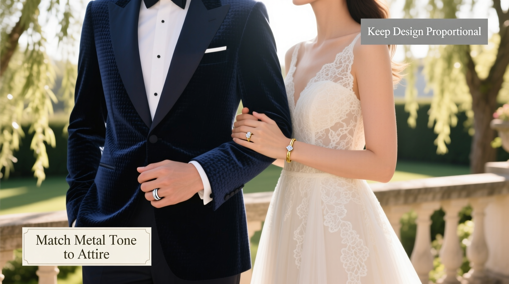 How To Perfectly Coordinate Couple Rings With Your Wedding Attire For A ...