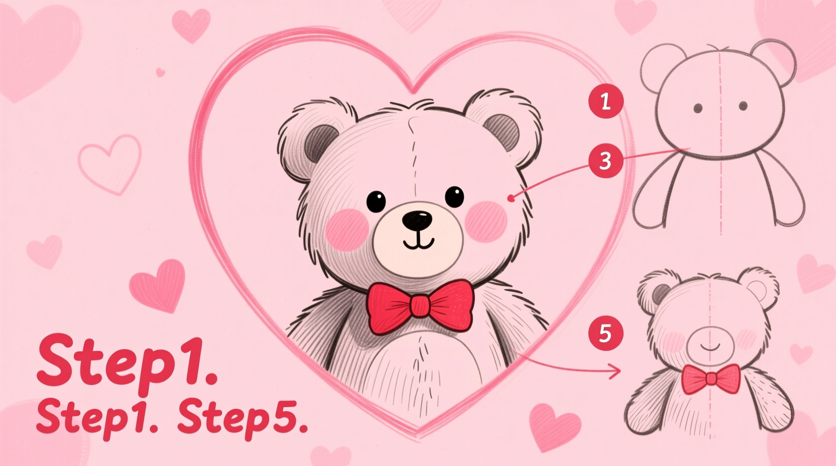 How to Draw a Valentine's Day Teddy Bear Step by Step