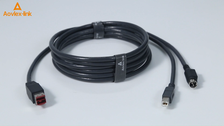 24V Powered USB to Hosiden 3 Pin Plug & USB B Cable Y Splitter for POS ...