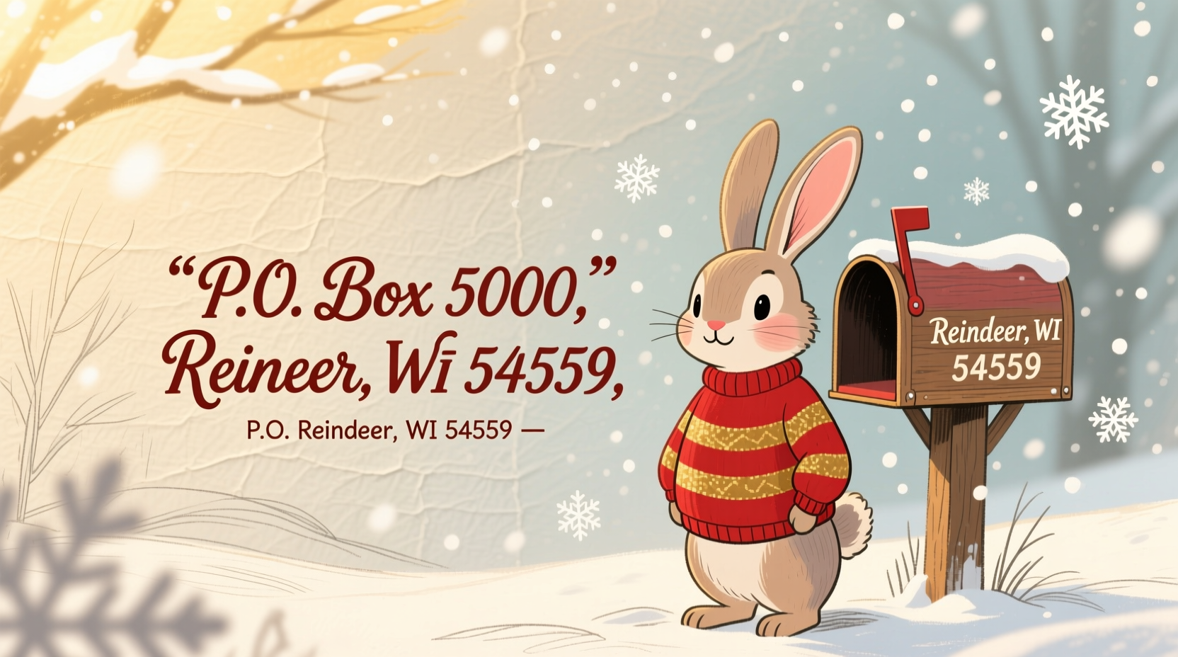 Easter Bunny Mailing Address: P.O. Box 5000, Reindeer, WI 54559