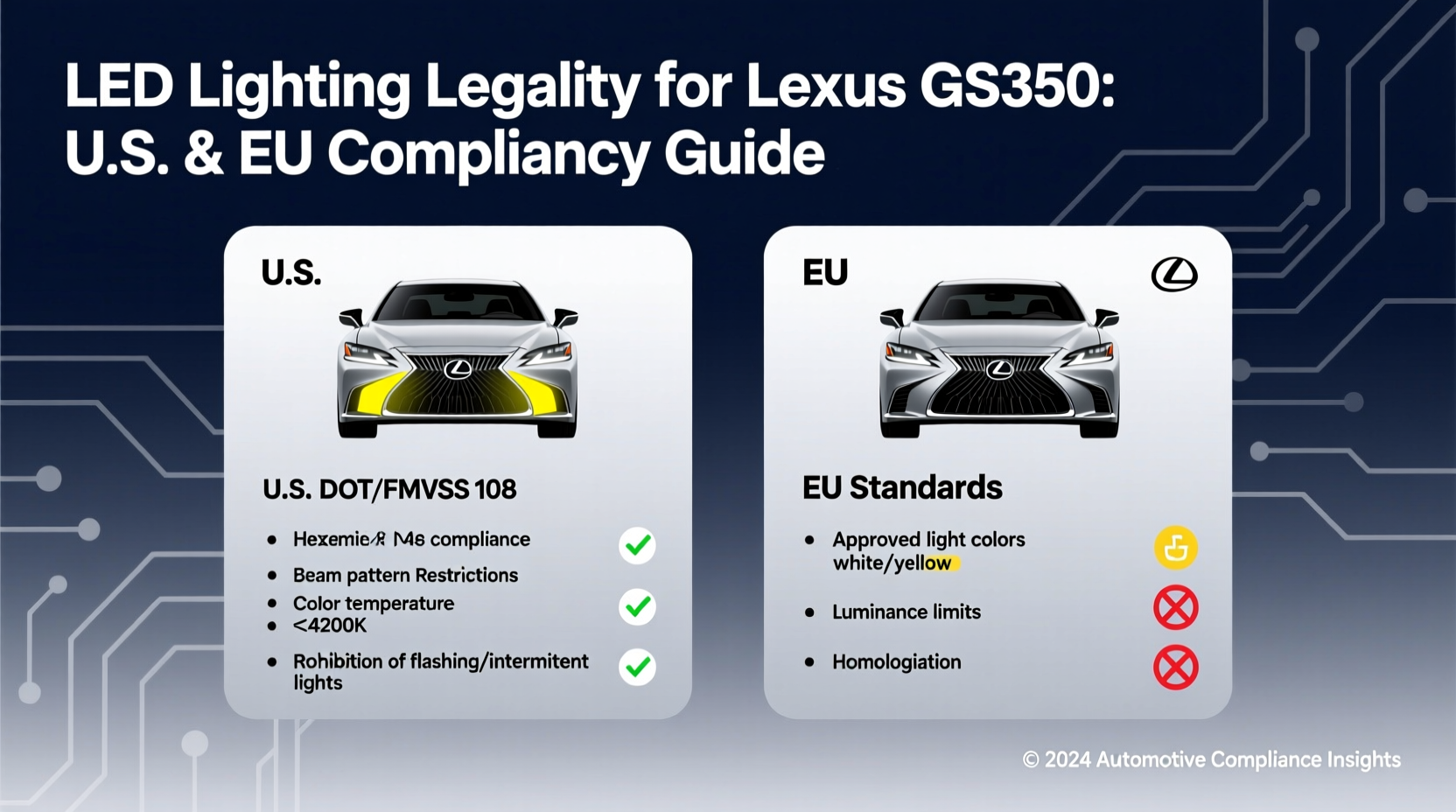 LED Lighting Legality for Lexus GS350: U.S. & EU Compliance Guide