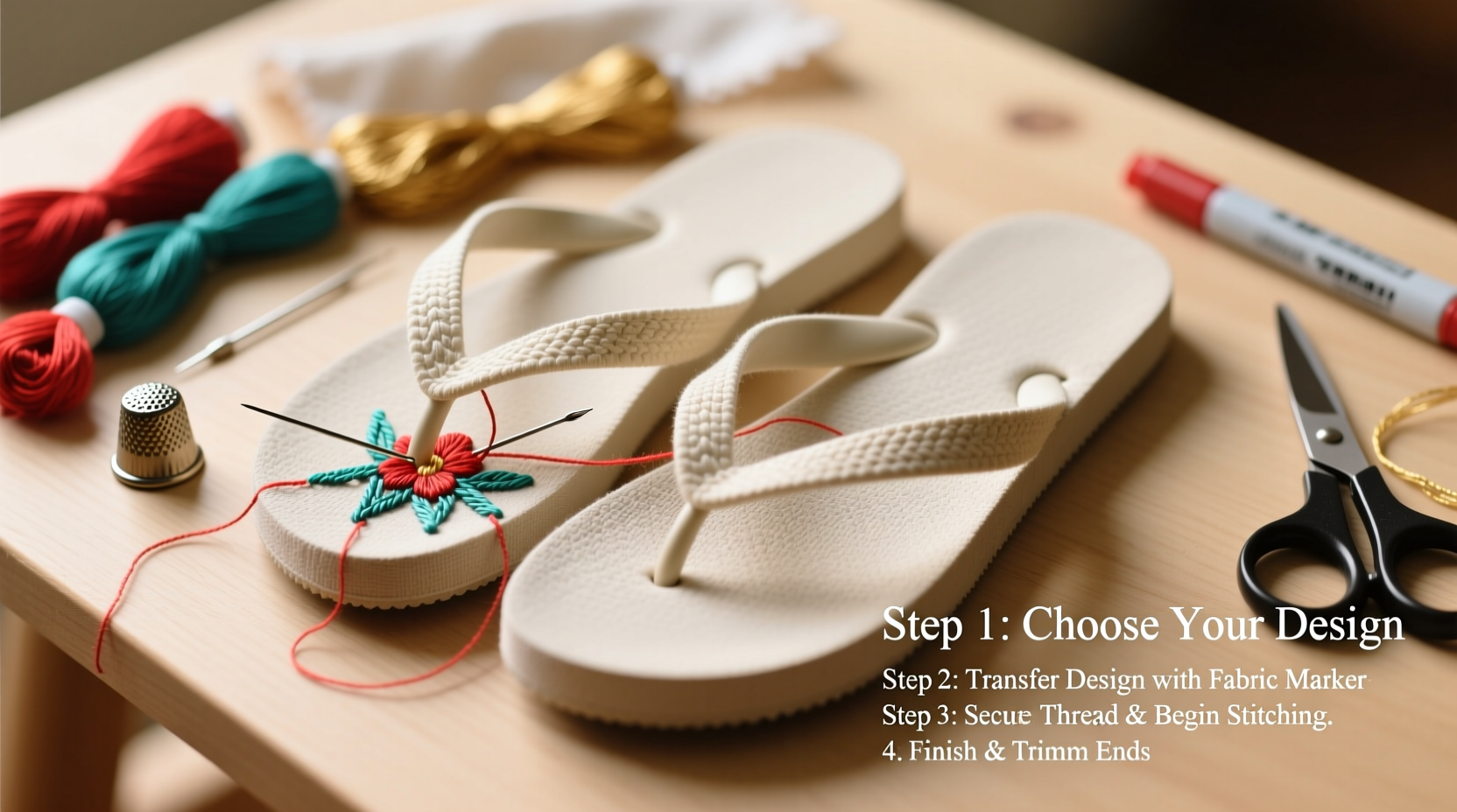 Step By Step Guide To Embroidering And Personalizing Your Own Flip Flops