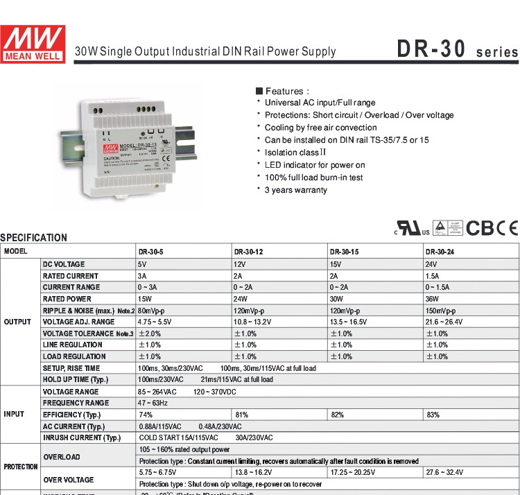 Well power supply DR-30-24 30w 24v din Products from Hangzhou Nuohan ...