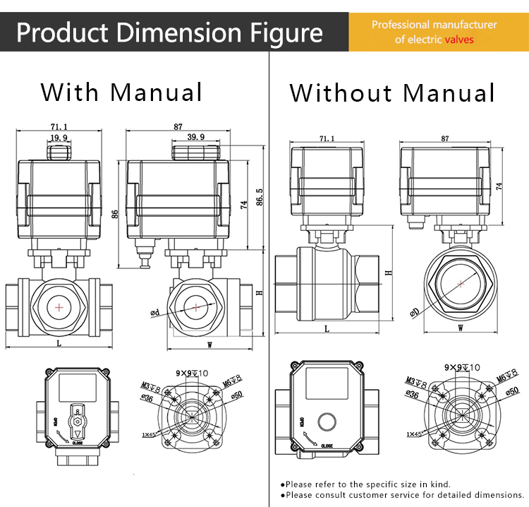 motorized operated valve CTF-001 with SS304 or UPVC valve body