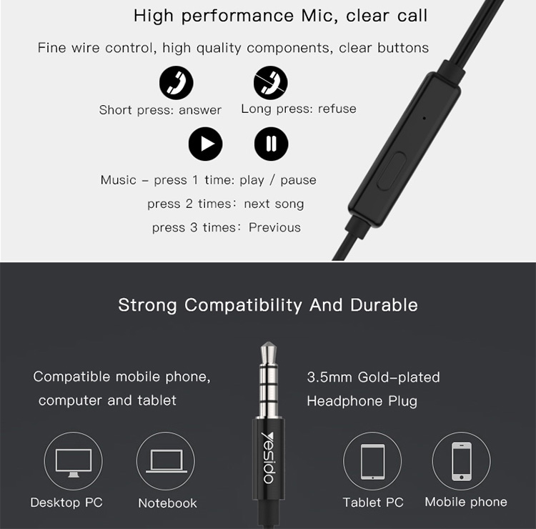 Yesido YH16 3.5mm Wired Earphones