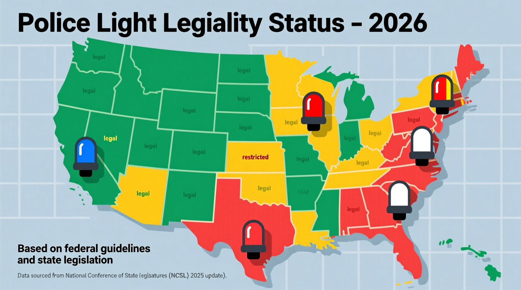 Police Light Legality in 2026: U.S. State-by-State Rules