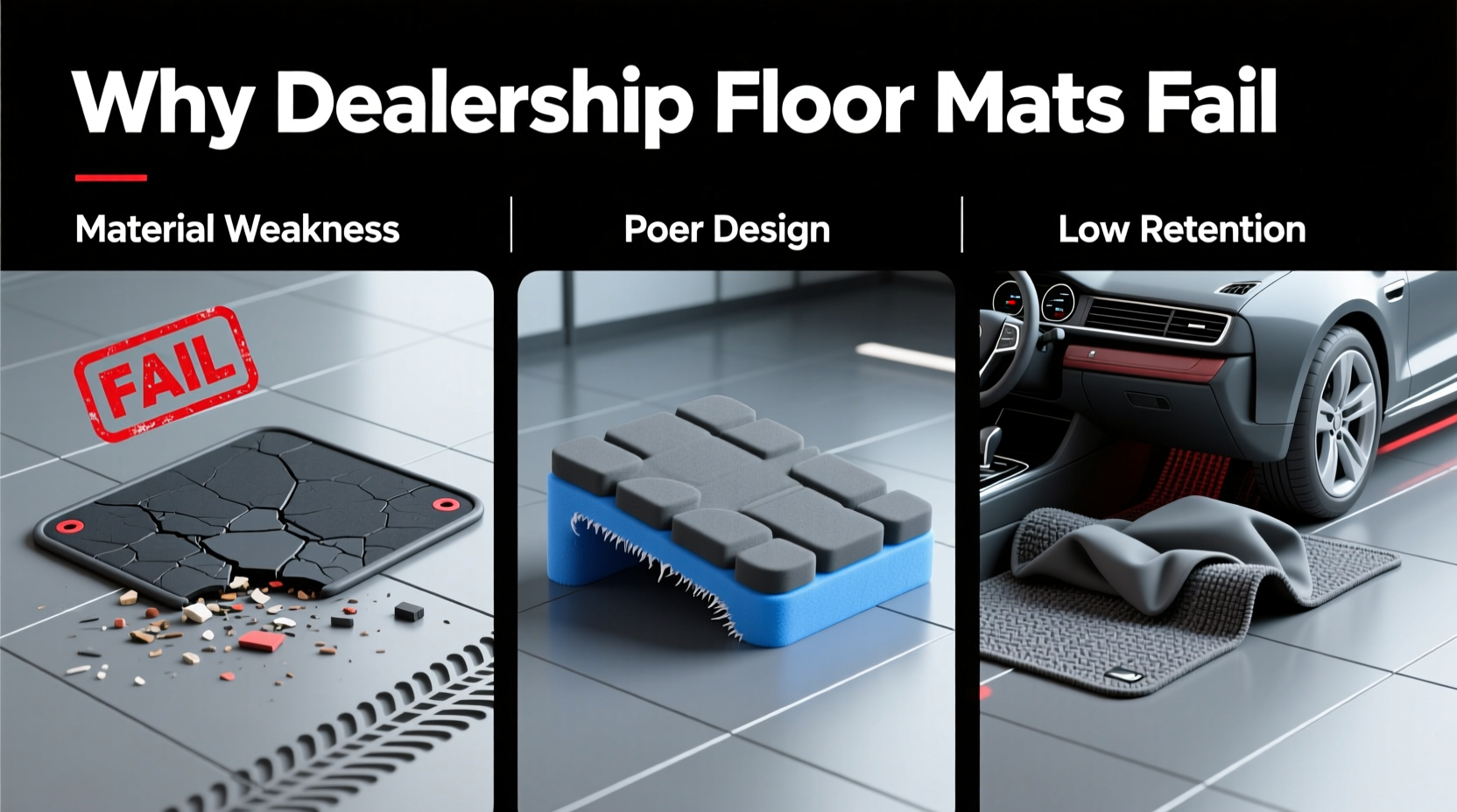 Why Dealership Floor Mats Fail: Material, Design & Retention Flaws